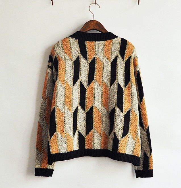 Gold Diamond Stripe Spell Color Thick Irregular Hem Knitted Pullover ...